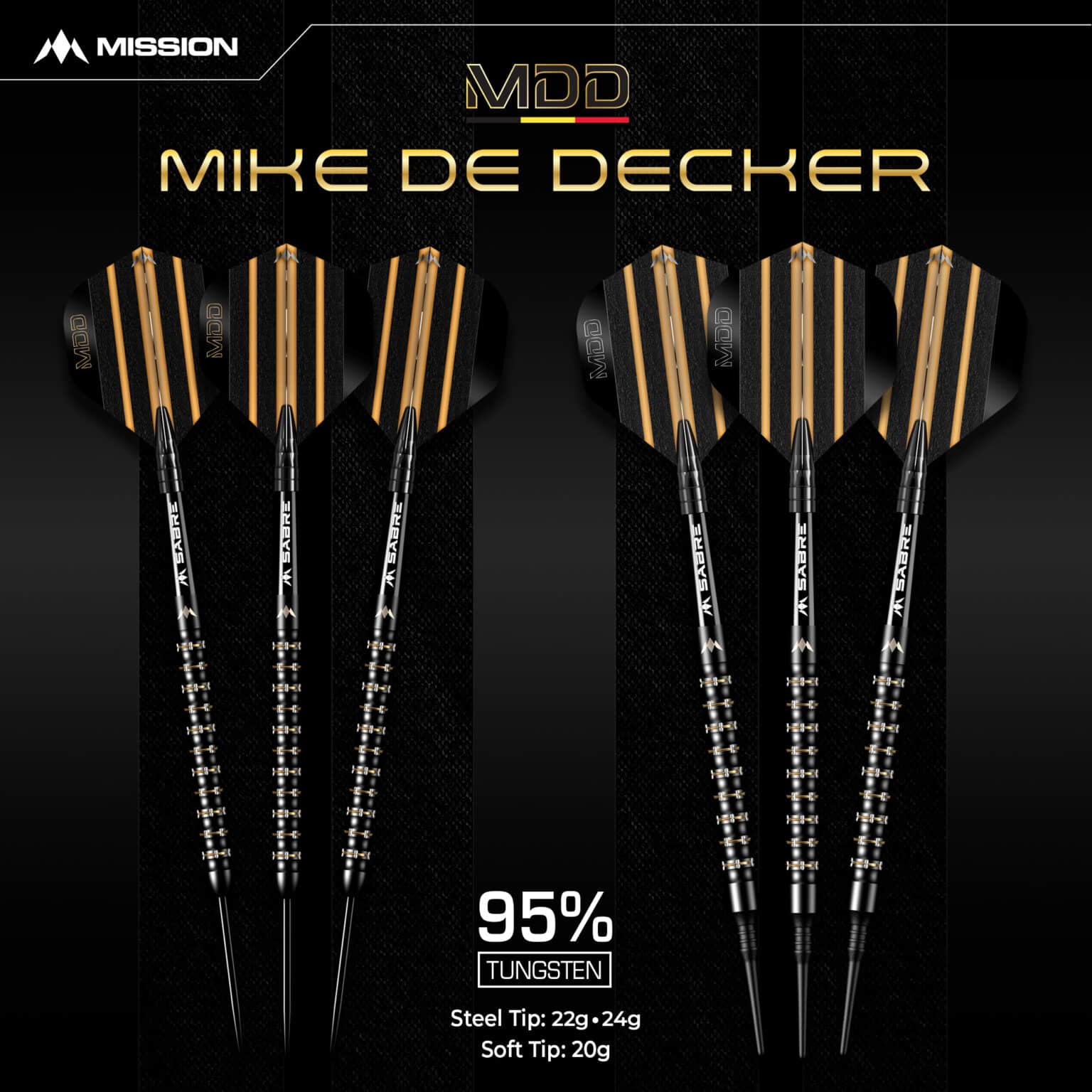Mission Mike De Decker Darts 95% Tungsten – Black & Gold PVD – LUNCH ...